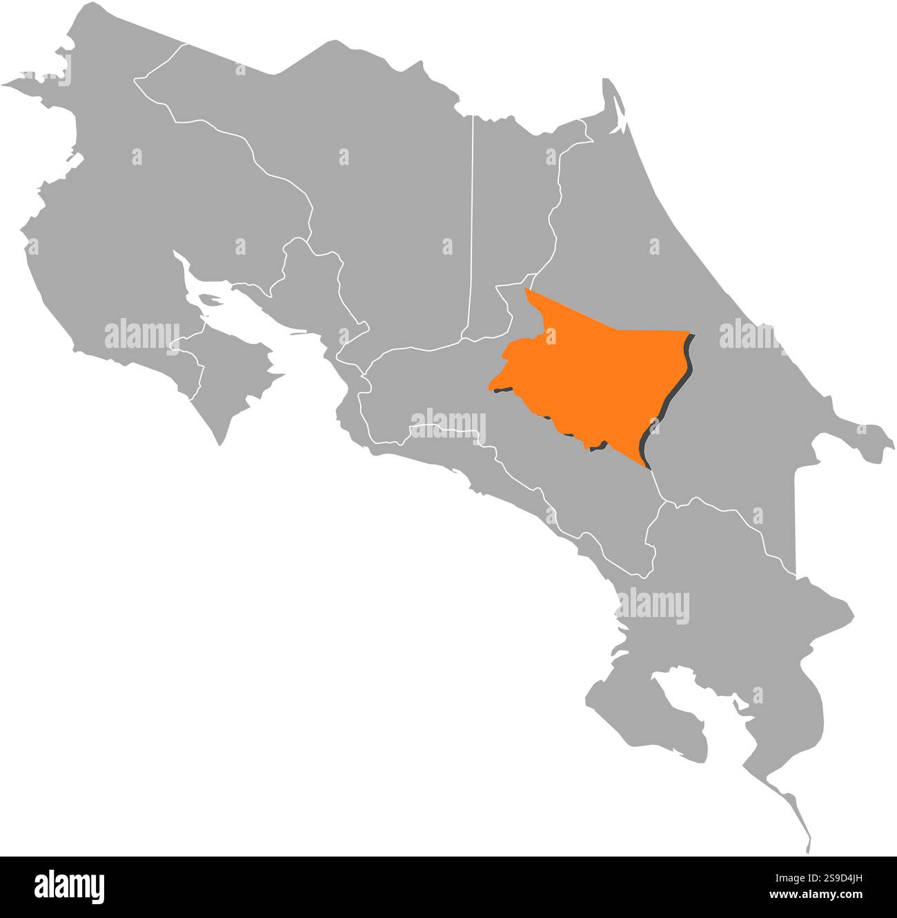 Map of Costa Rica with the provinces, Cartago is highlighted by orange ...