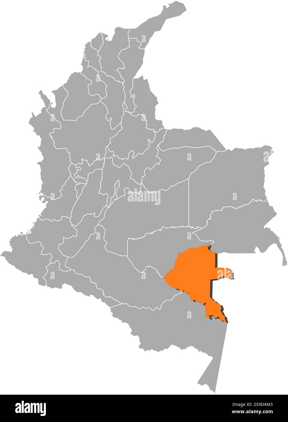 Map of Colombia with the provinces, Vaupes is highlighted by orange ...