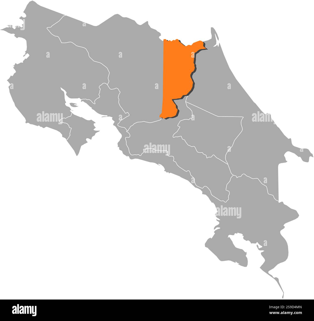 Map of Costa Rica with the provinces, Heredia is highlighted by orange ...