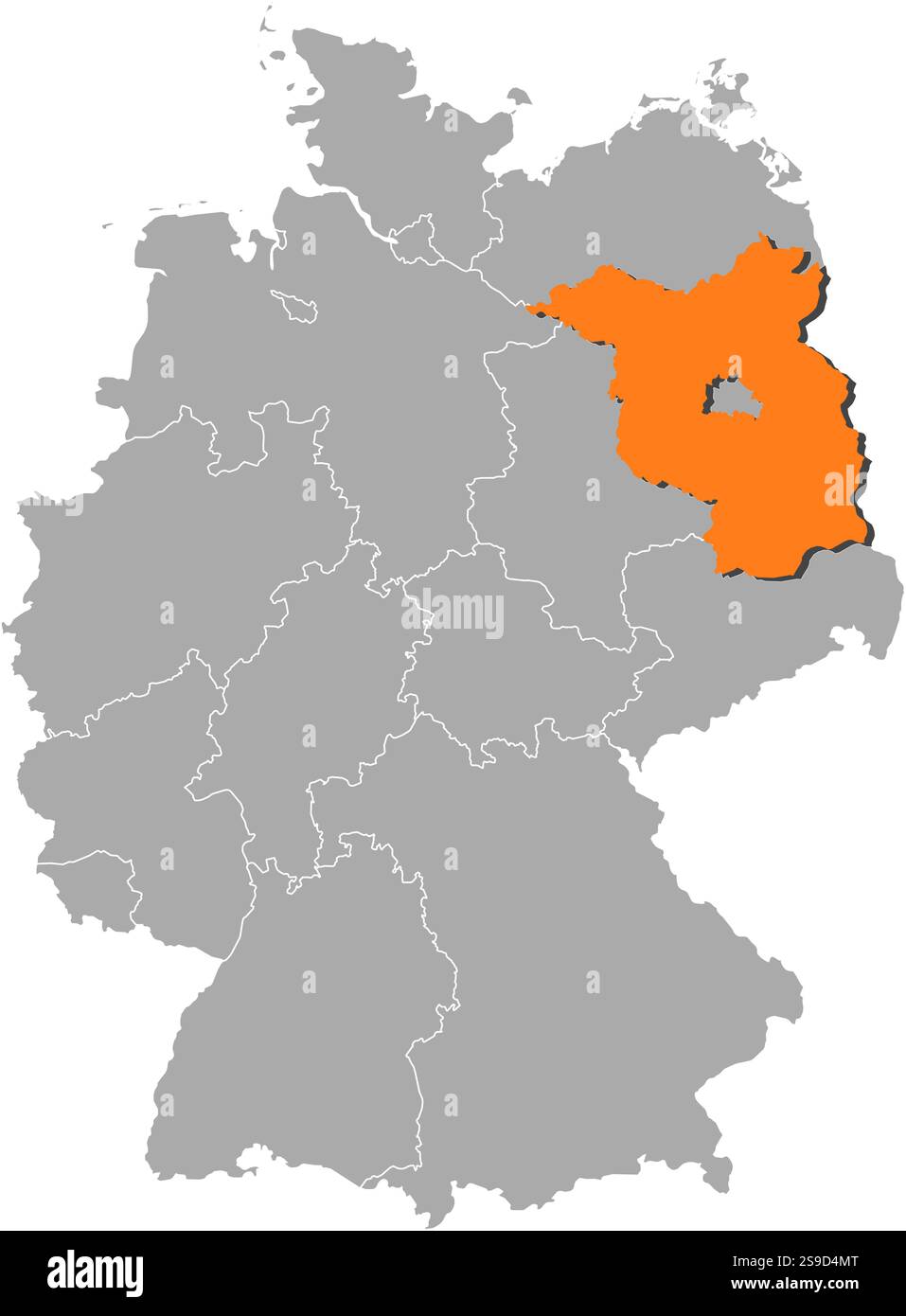 Map of Germany with the provinces, Brandenburg is highlighted by orange ...