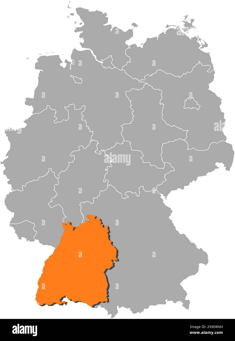 Map of Germany with the provinces, Baden-Württemberg is highlighted by ...