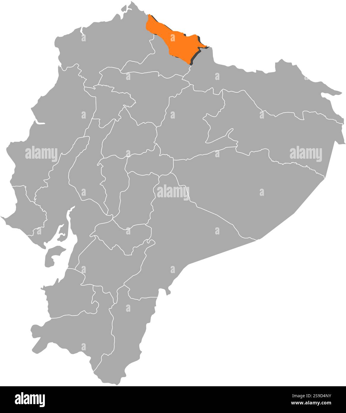 Map of Ecuador with the provinces, Carchi is highlighted by orange ...