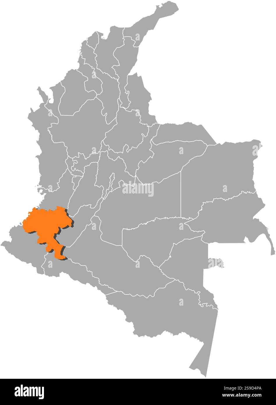 Map of Colombia with the provinces, Cauca is highlighted by orange ...