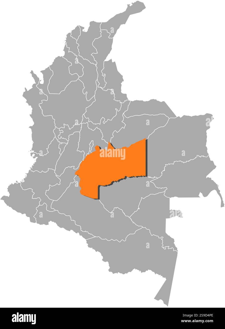 Map of Colombia with the provinces, Meta is highlighted by orange Stock ...