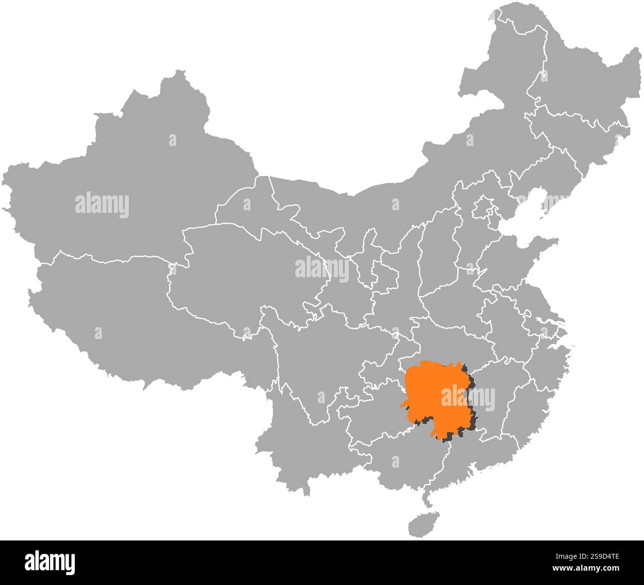Map of China with the provinces, Hunan is highlighted by orange Stock ...