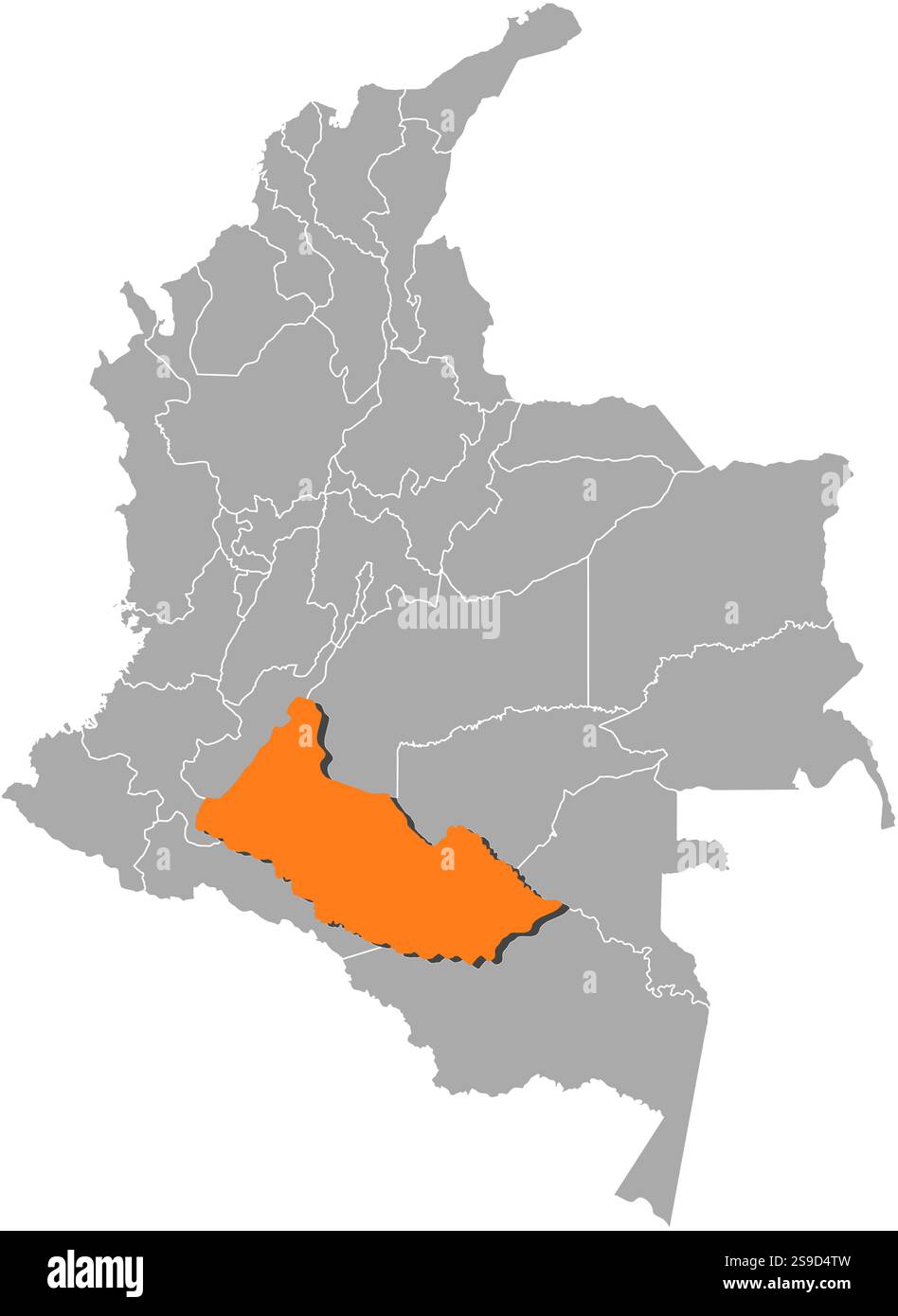 Map of Colombia with the provinces, Caqueta is highlighted by orange ...