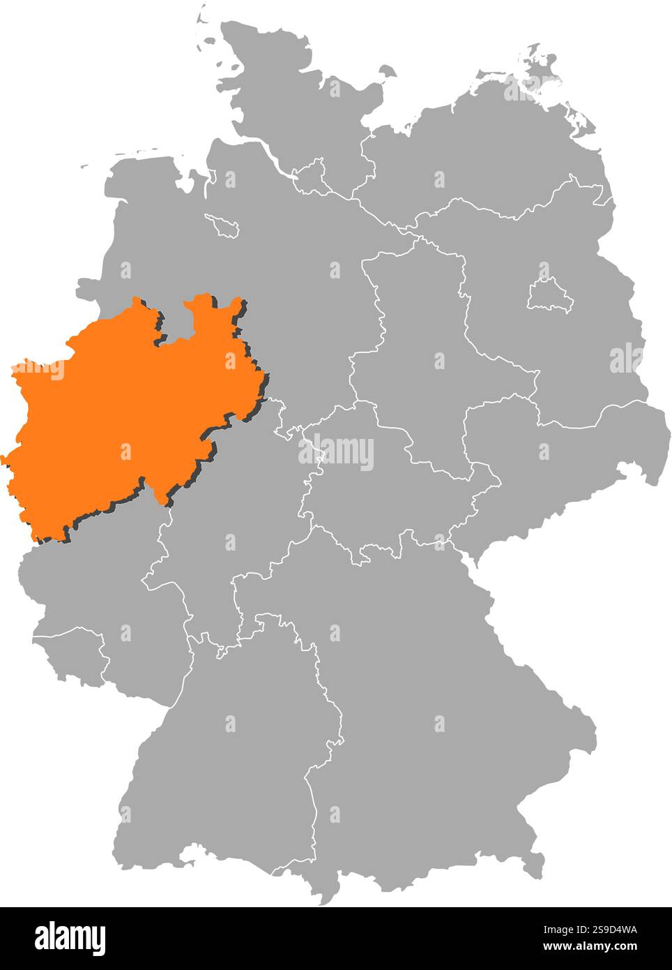 Map of Germany with the provinces, North Rhine-Westphalia is ...