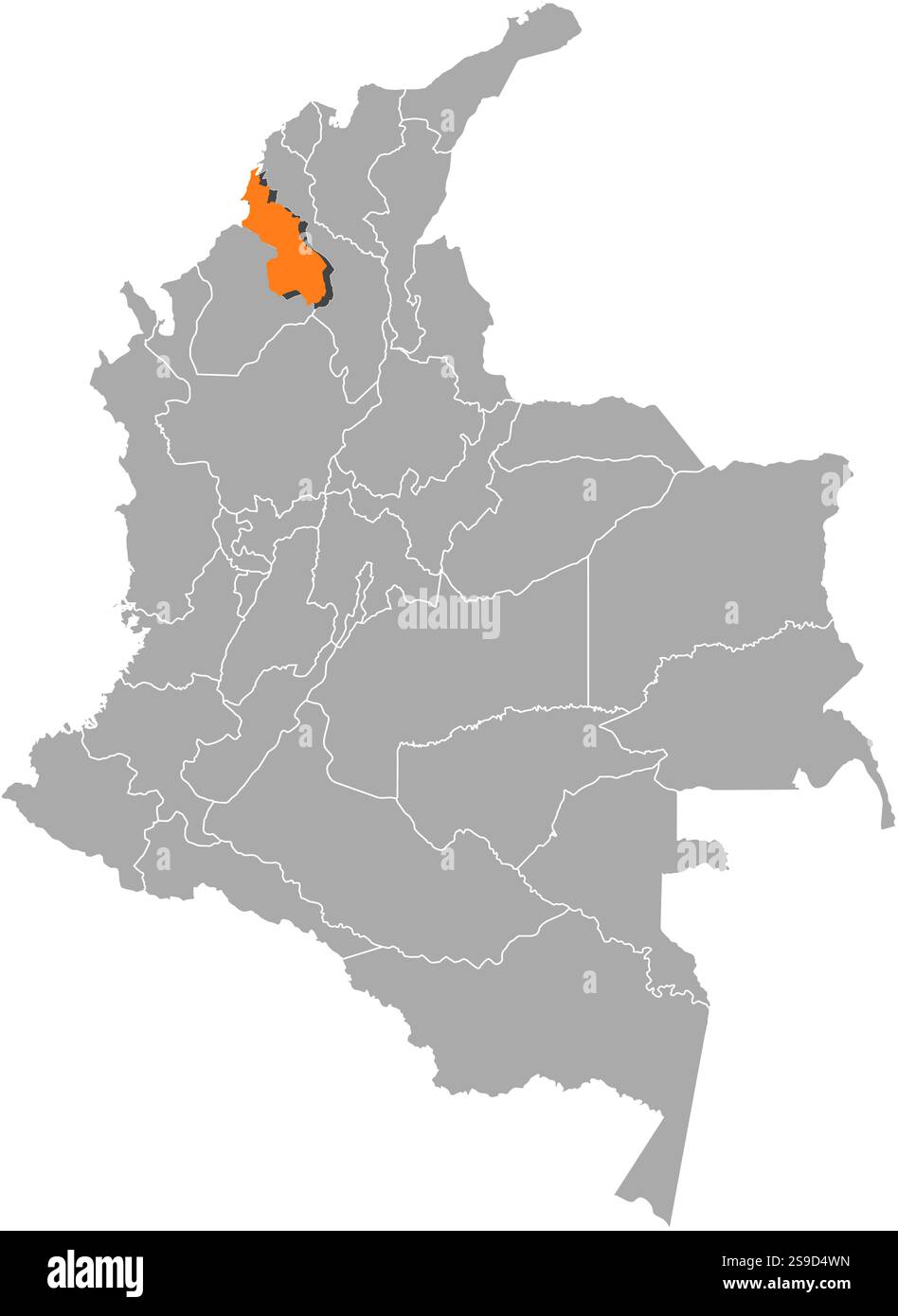 Map of Colombia with the provinces, Sucre is highlighted by orange ...