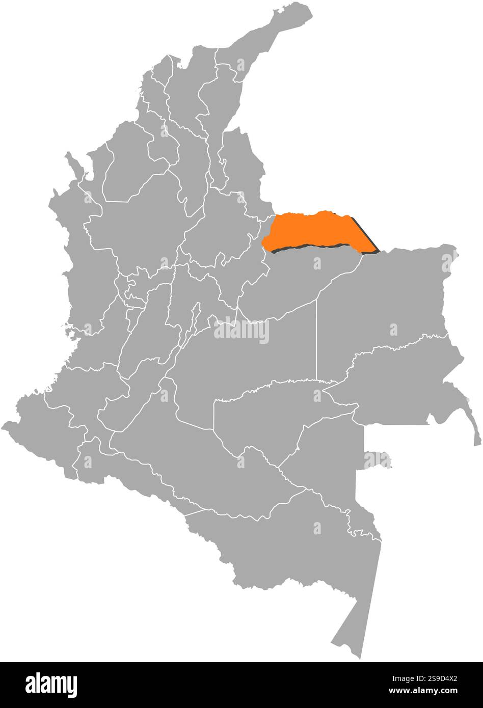 Map of Colombia with the provinces, Arauca is highlighted by orange ...