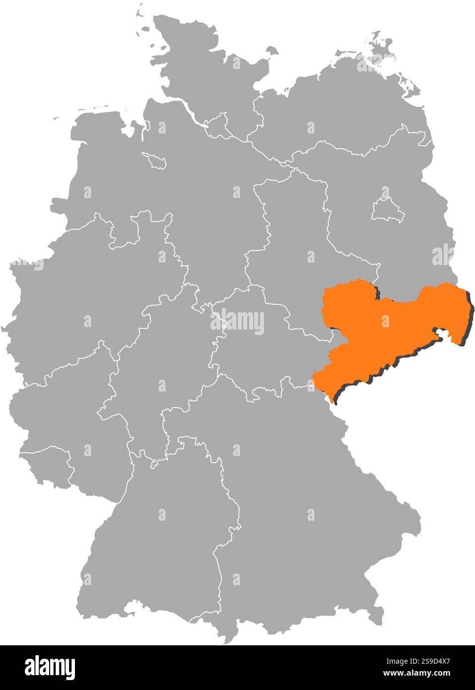 Map of Germany with the provinces, Saxony is highlighted by orange ...
