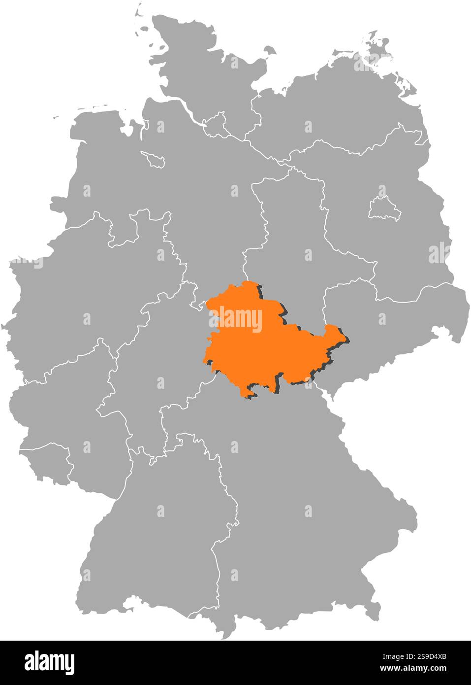 Map of Germany with the provinces, Thuringia is highlighted by orange ...