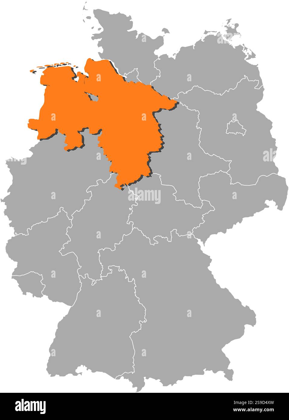 Map of Germany with the provinces, Lower Saxony is highlighted by ...