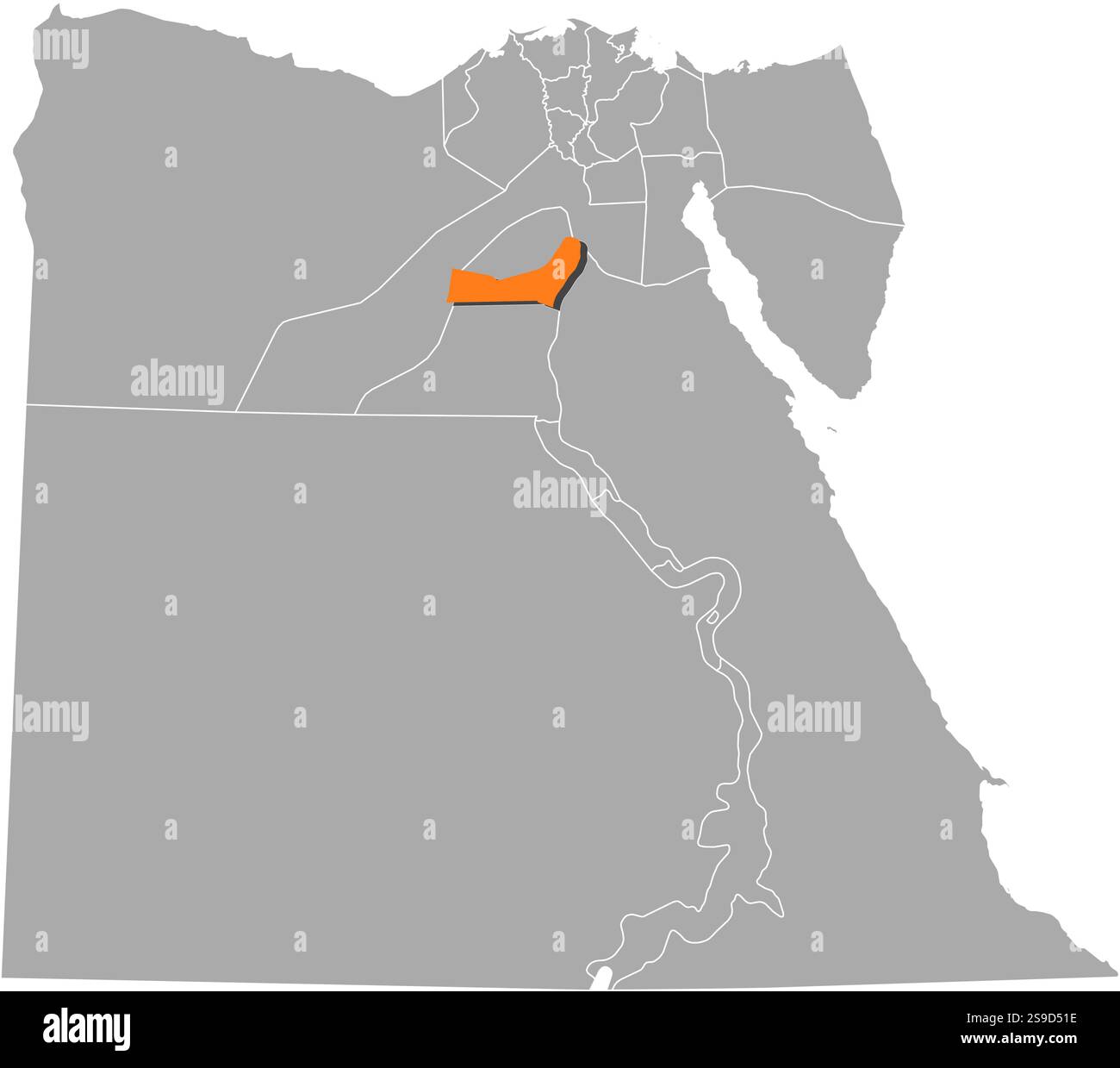 Map of Egypt with the provinces, Beni Suef is highlighted by orange ...