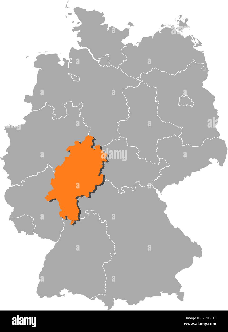 Map of Germany with the provinces, Hesse is highlighted by orange Stock ...