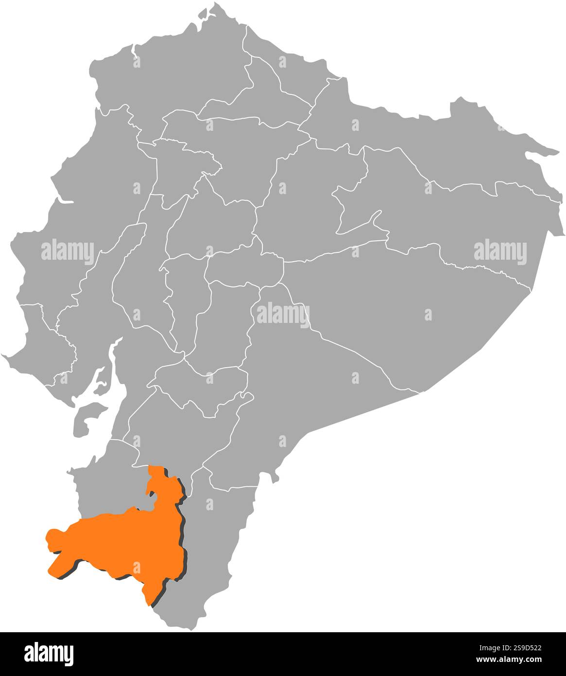 Map of Ecuador with the provinces, Loja is highlighted by orange Stock ...