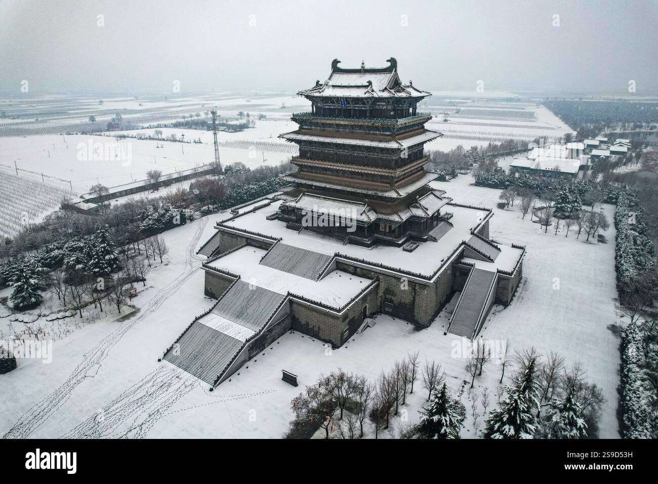 YUNCHENG, CHINA - JANUARY 25, 2025 - A view of the Guanque Tower after ...
