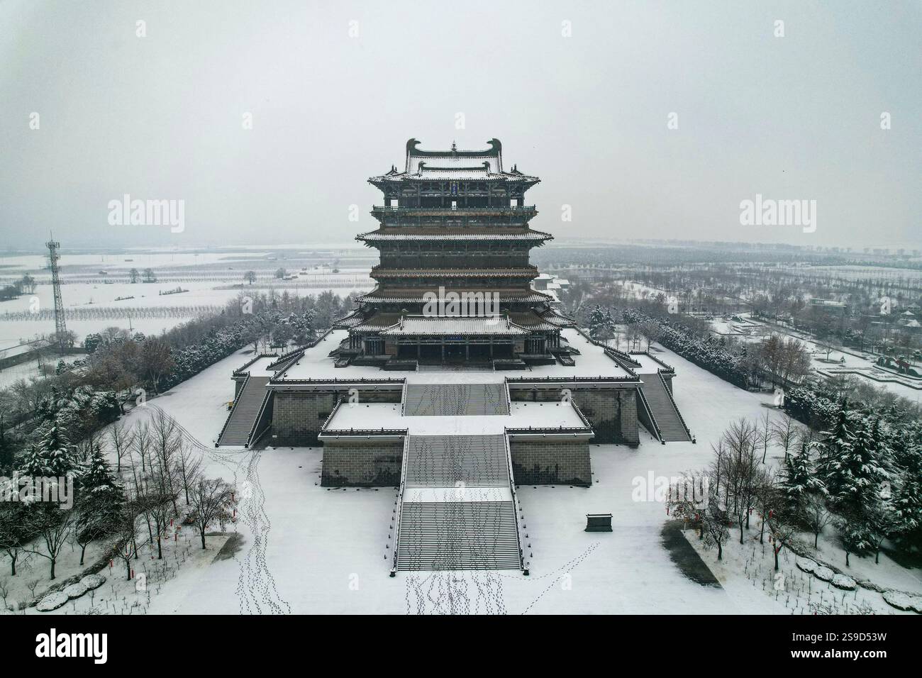 YUNCHENG, CHINA - JANUARY 25, 2025 - A view of the Guanque Tower after ...