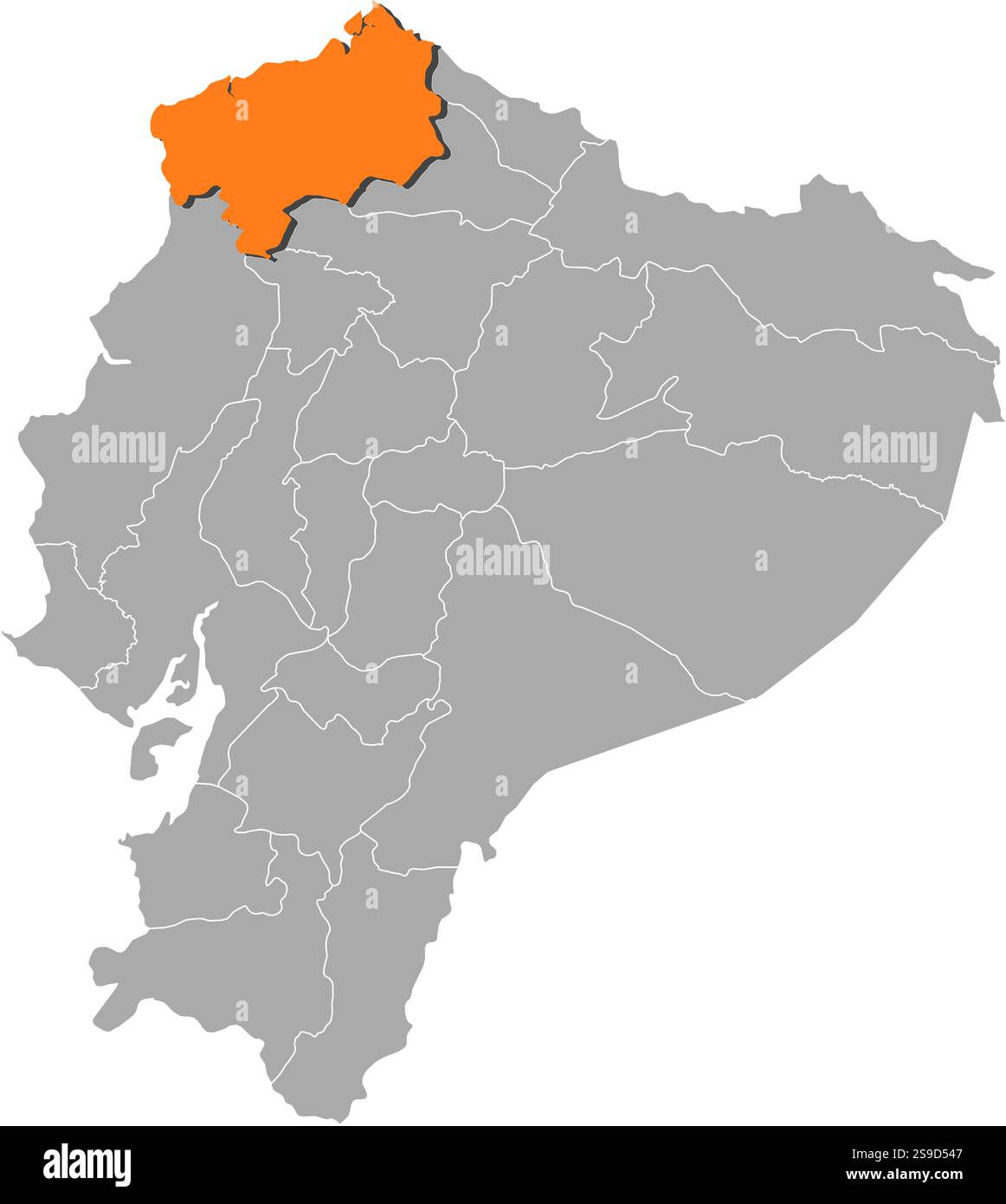 Map of Ecuador with the provinces, Esmeraldas is highlighted by orange ...