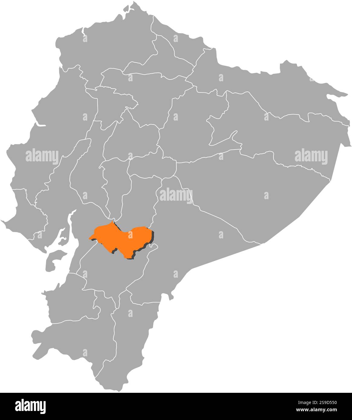 Map of Ecuador with the provinces, Canar is highlighted by orange Stock ...