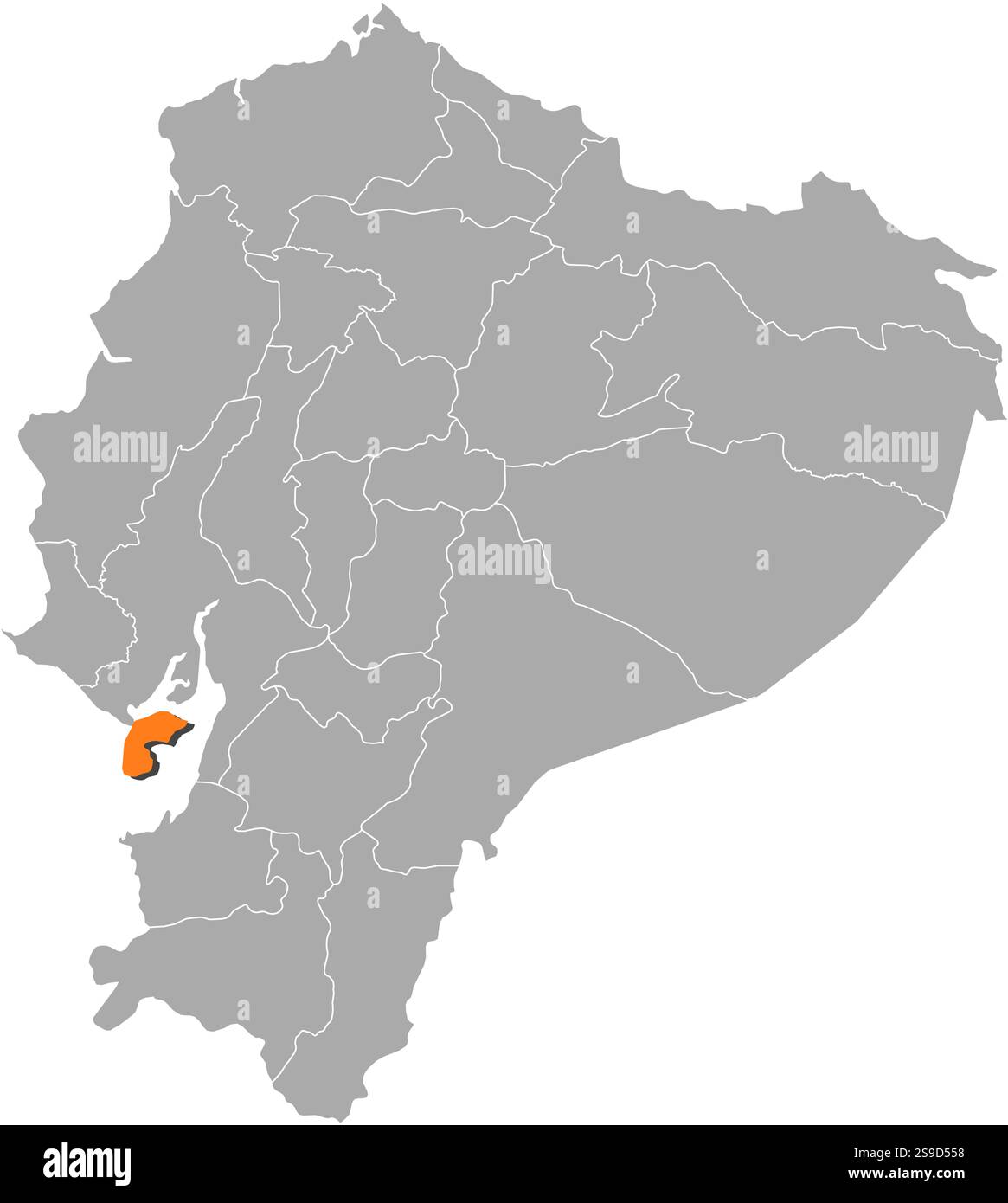 Map of Ecuador with the provinces, Guayas is highlighted by orange ...
