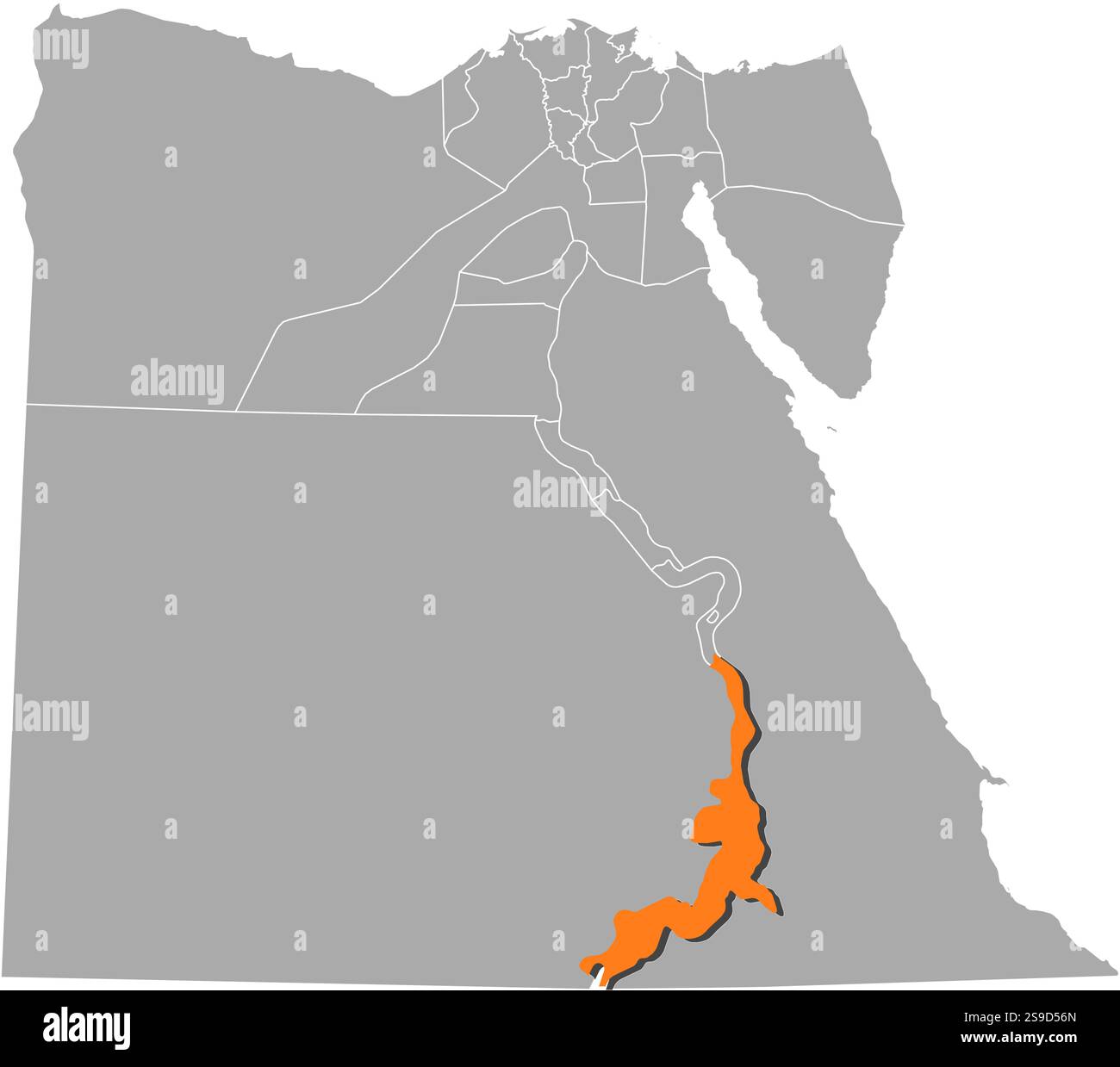 Map of Egypt with the provinces, Aswan is highlighted by orange Stock ...