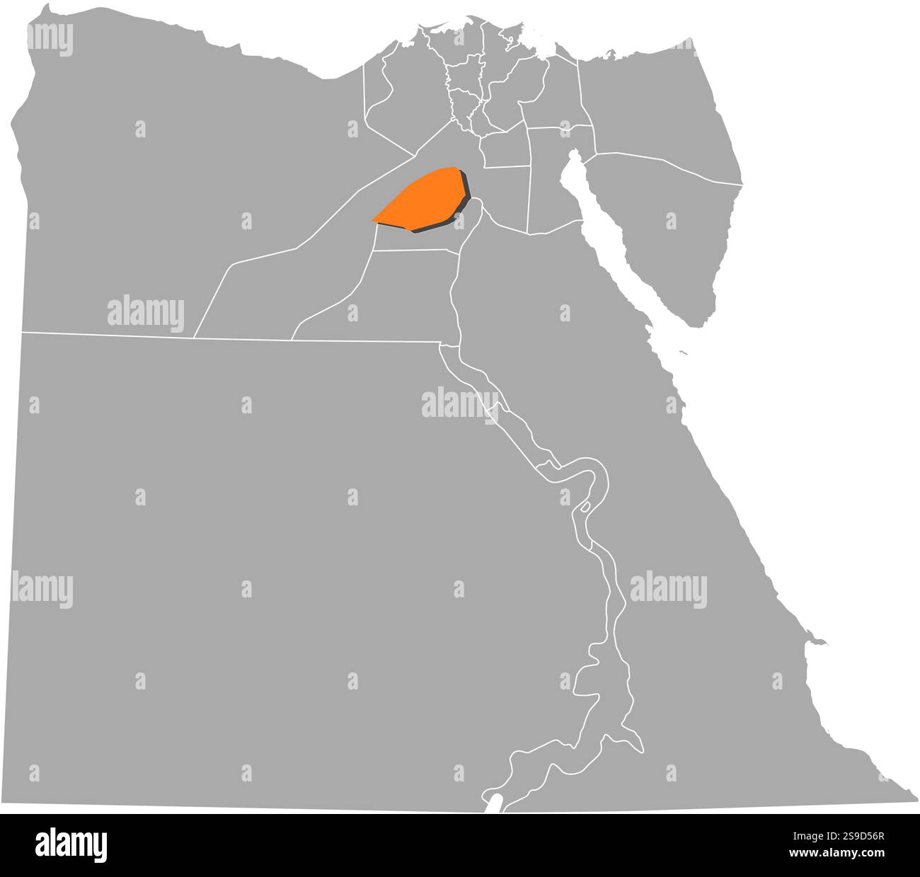 Map of Egypt with the provinces, Faiyum is highlighted by orange Stock ...