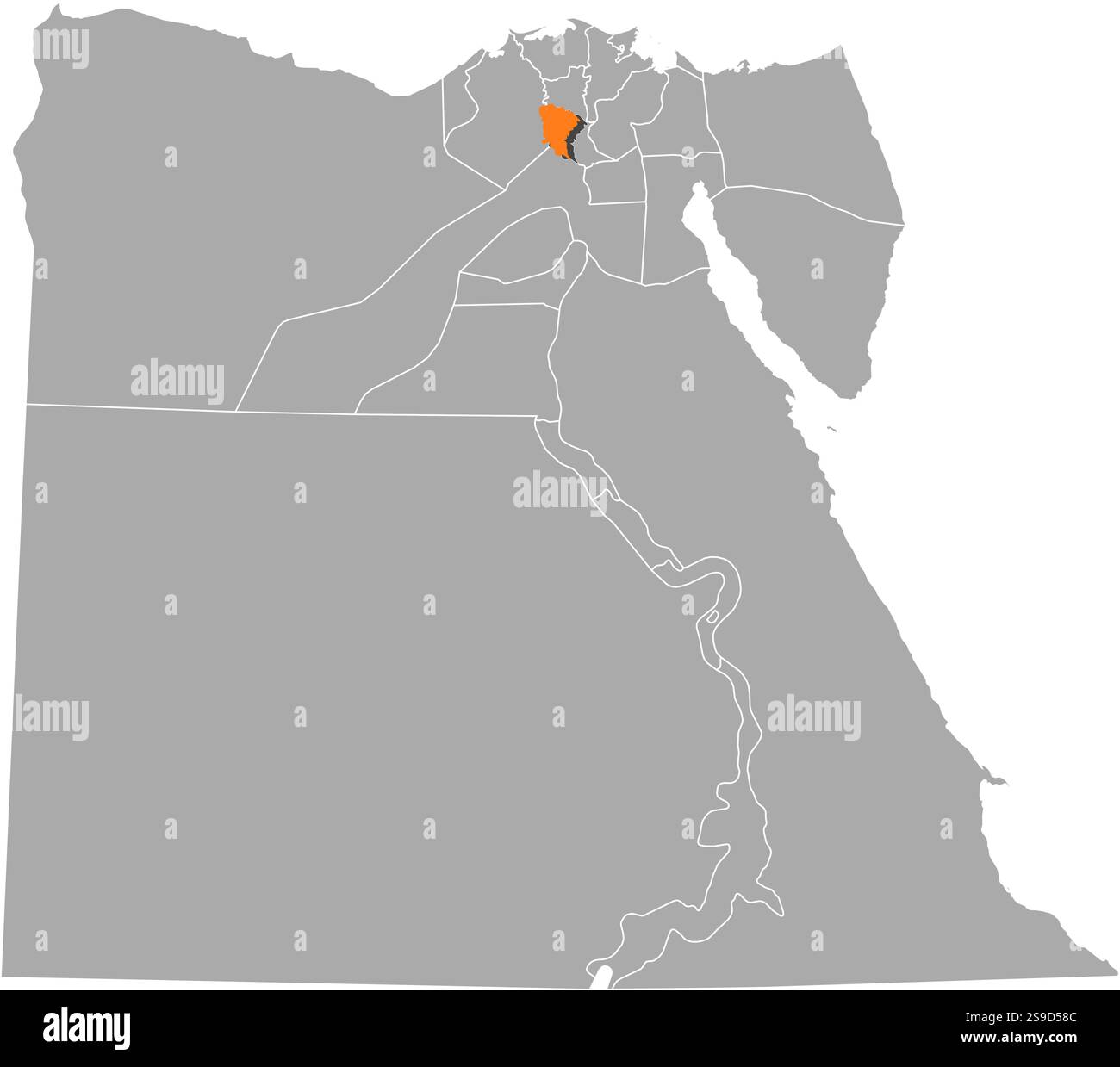 Map of Egypt with the provinces, Monufia is highlighted by orange Stock ...