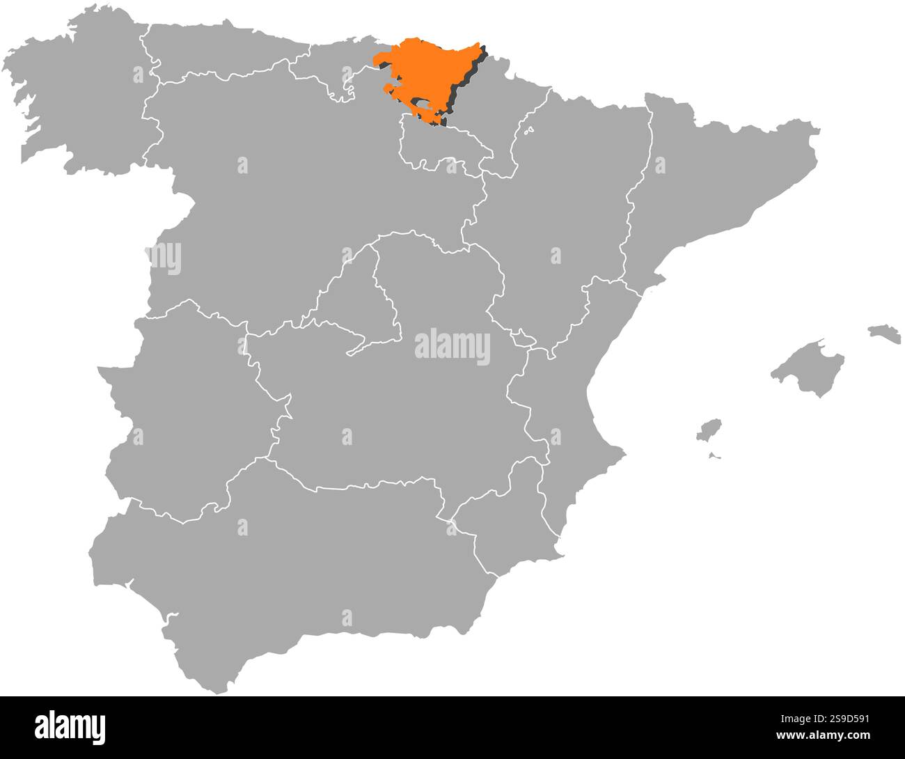 Map of Spain with the provinces, Basque Country is highlighted by ...