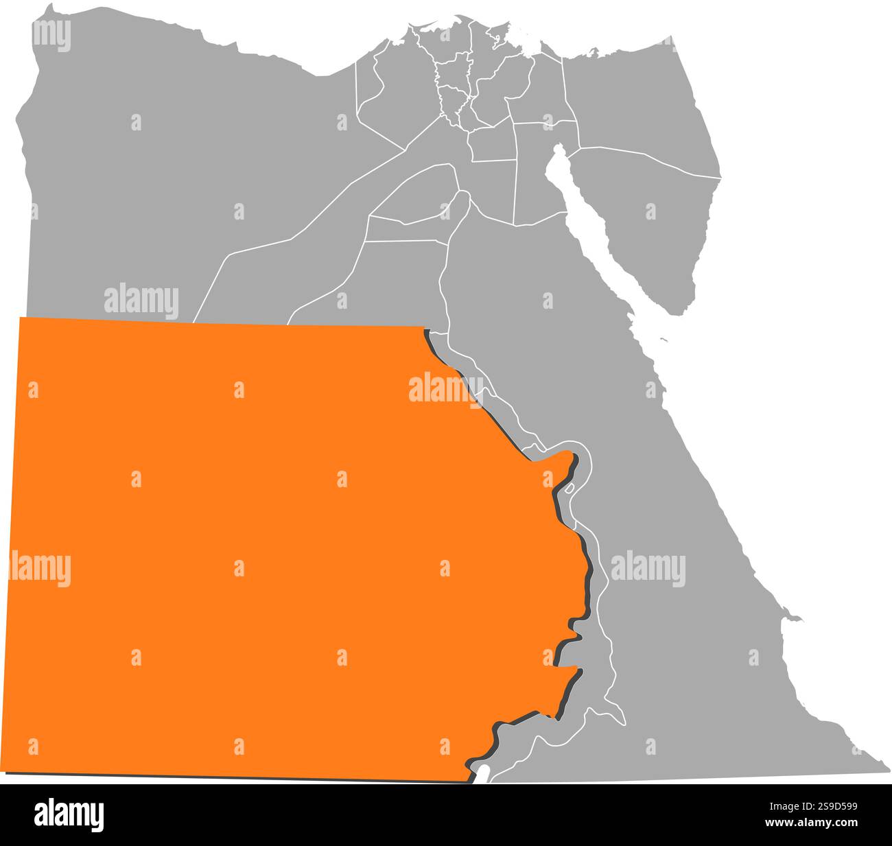 Map of Egypt with the provinces, New Valley is highlighted by orange ...