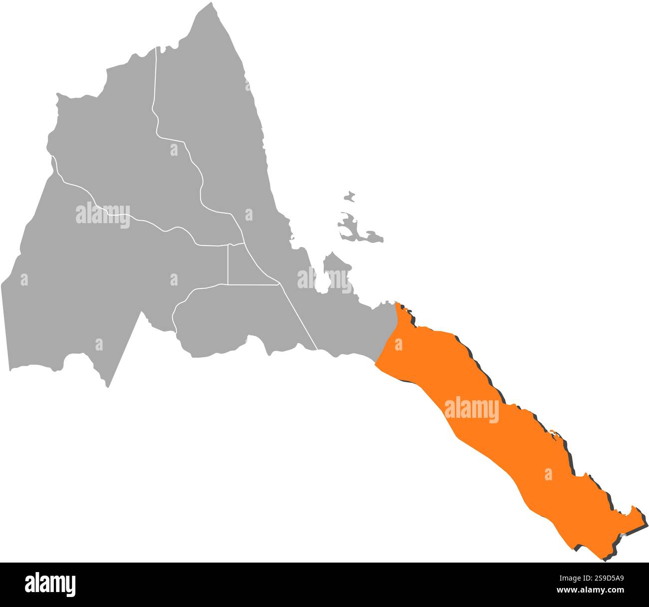 Map of Eritrea with the provinces, Southern Red Sea Region is ...