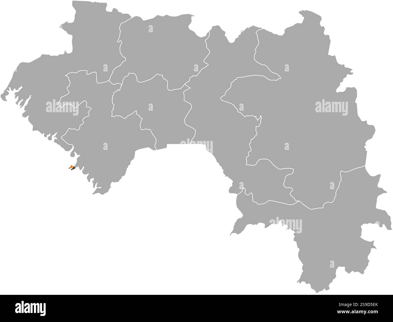 Map of Guinea with the provinces, Conakry is highlighted by orange ...