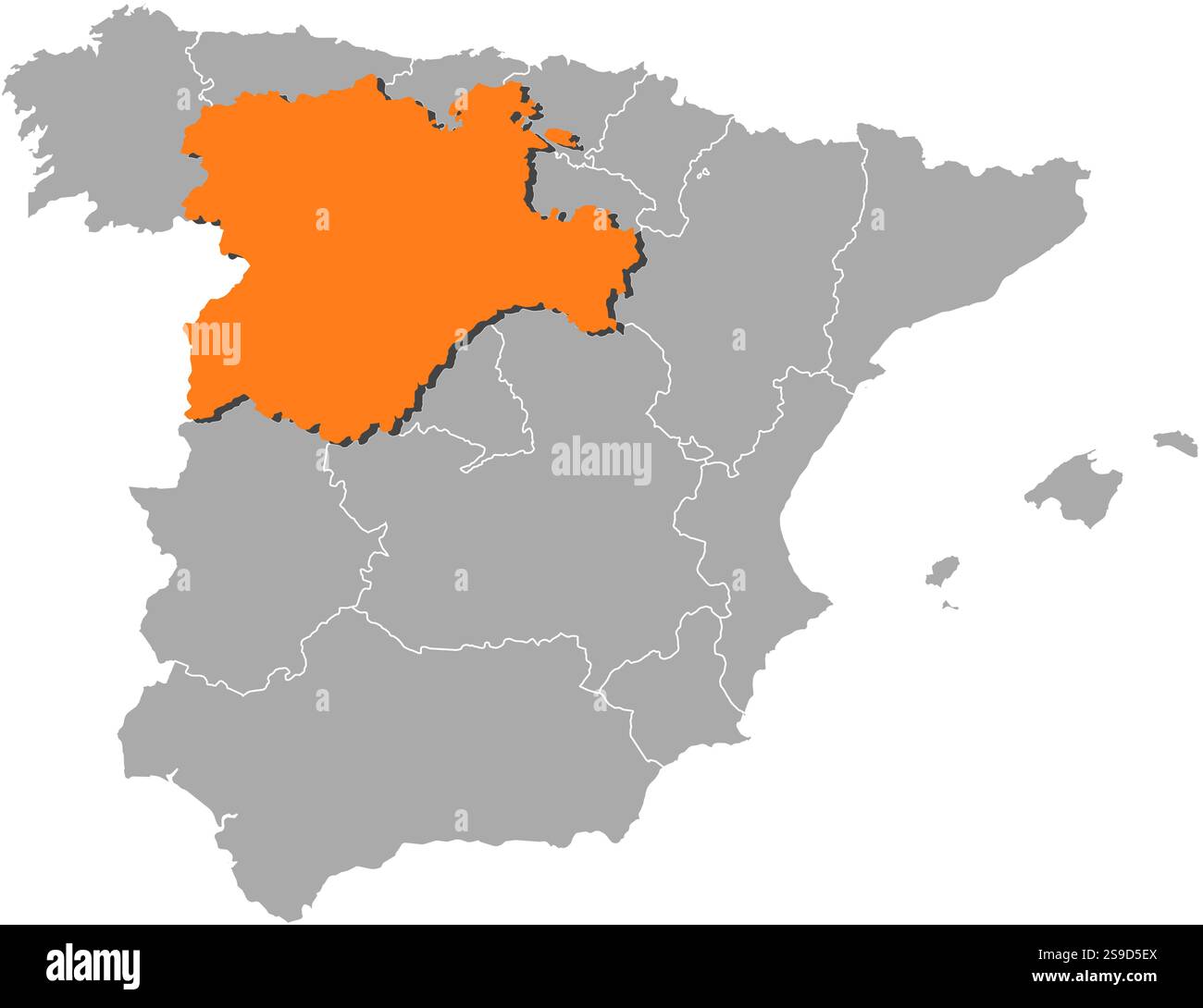 Map of Spain with the provinces, Castile and León is highlighted by ...
