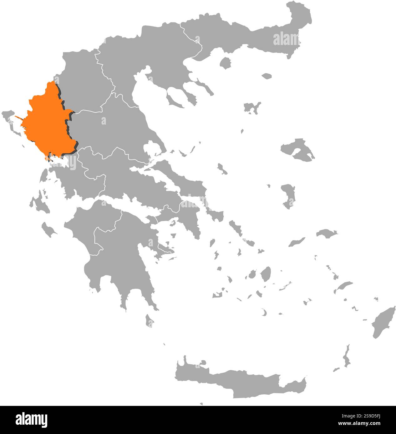 Map of Greece with the provinces, Epirus is highlighted by orange Stock ...