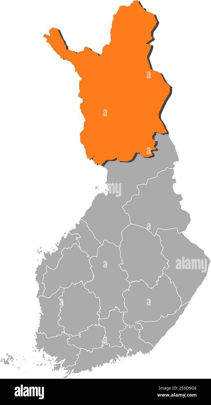 Map of Finland with the provinces, Lapland is highlighted by orange ...