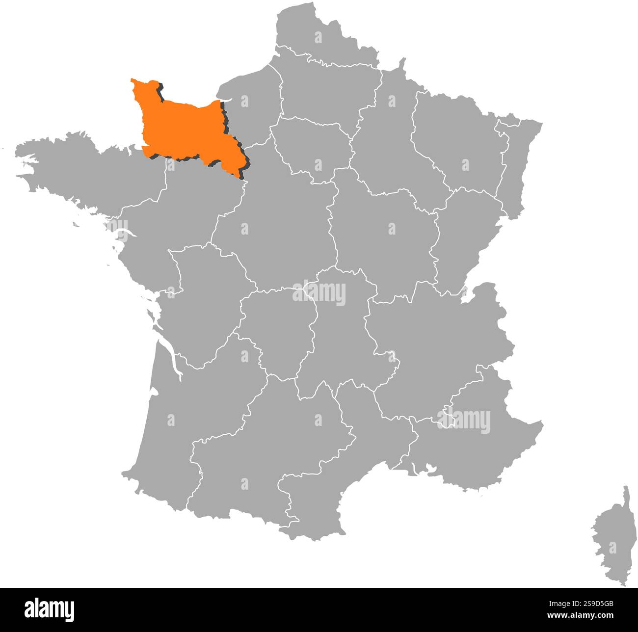 Map of France with the provinces, Lower Normandy is highlighted by ...