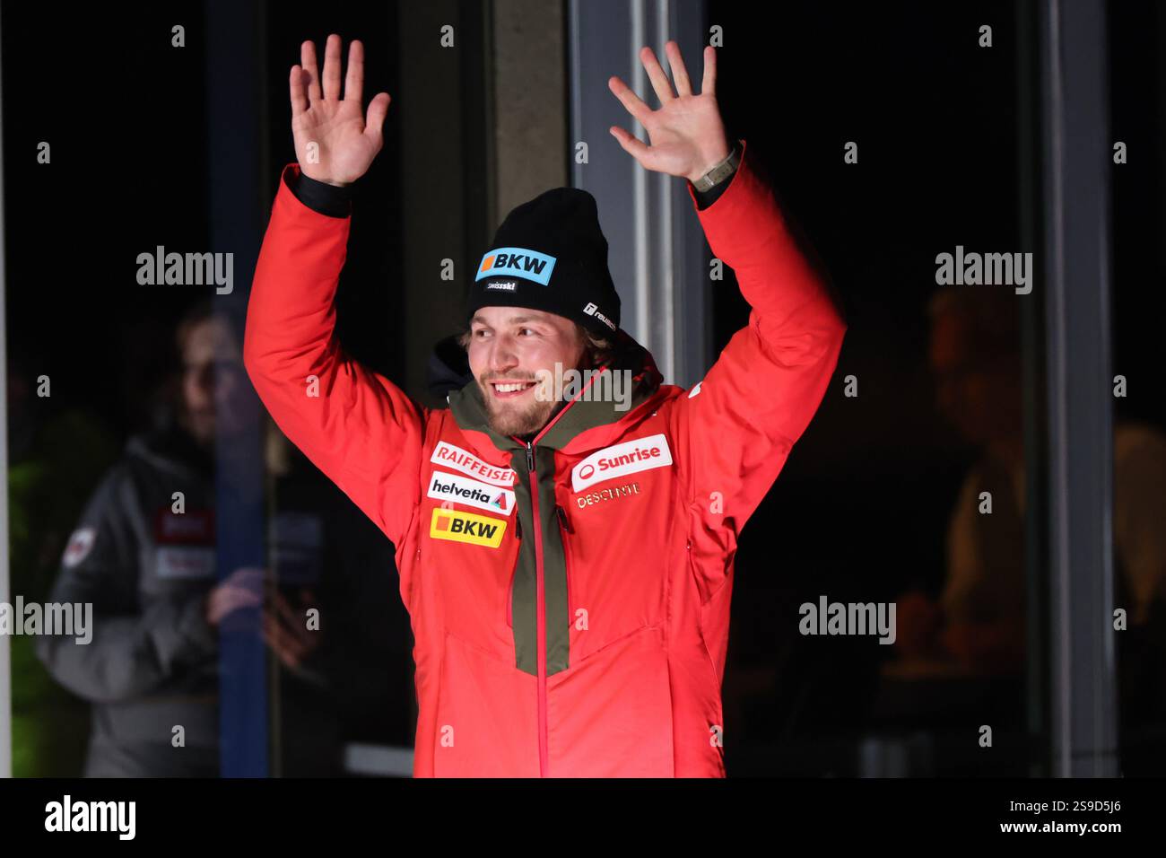 KITZBUEHEL, AUSTRIA - JANUARY 25: second place Alexis Monney of ...