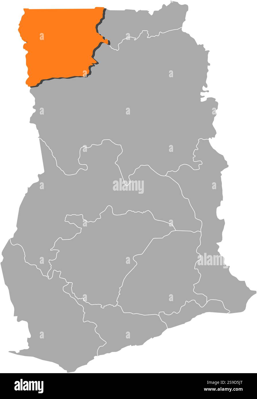 Map of Ghana with the provinces, Upper West is highlighted by orange Stock Vector Image & Art ...
