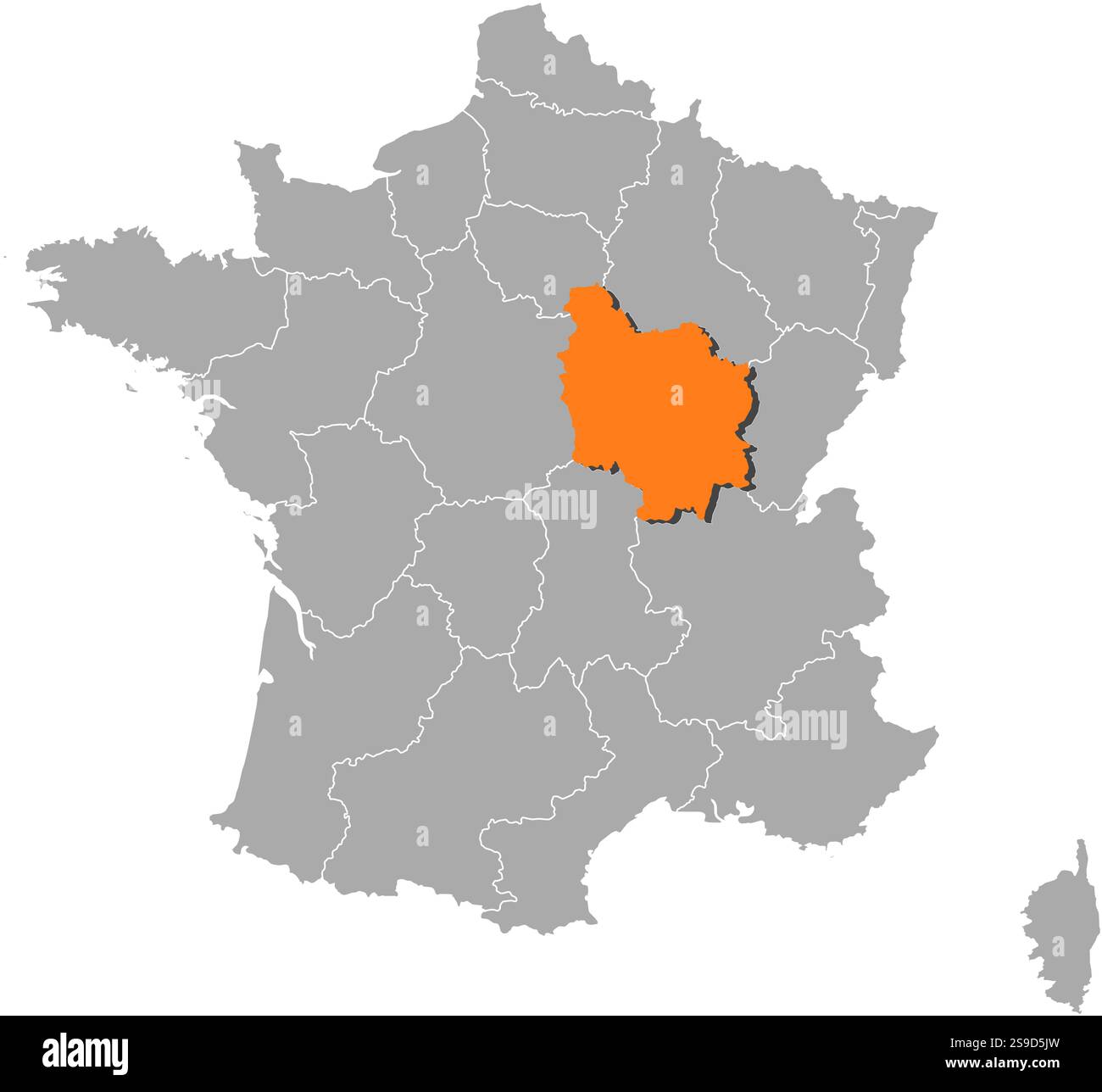 Map of France with the provinces, Burgundy is highlighted by orange ...