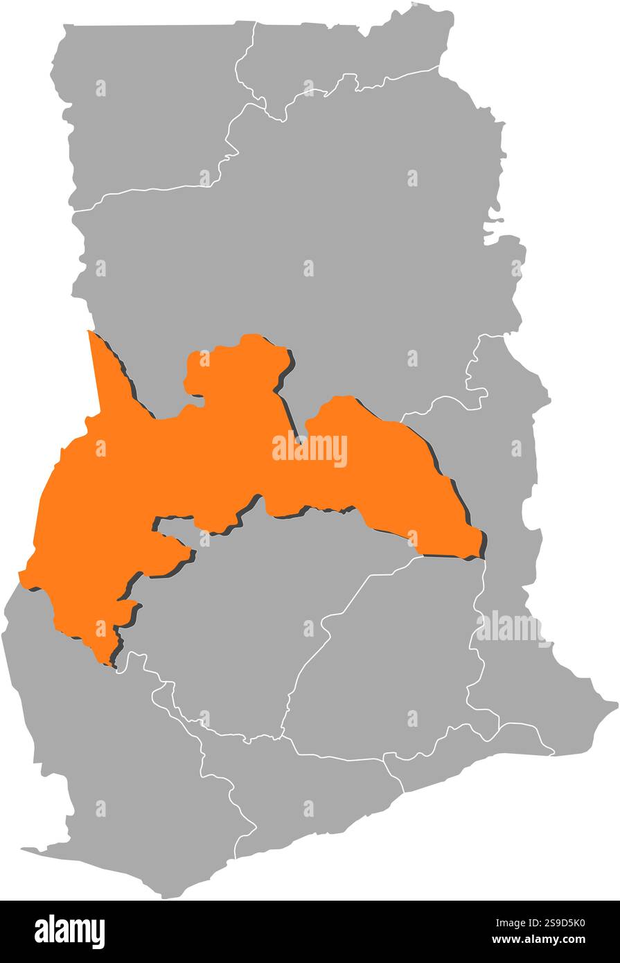 Map of Ghana with the provinces, Brong-Ahafo is highlighted by orange ...