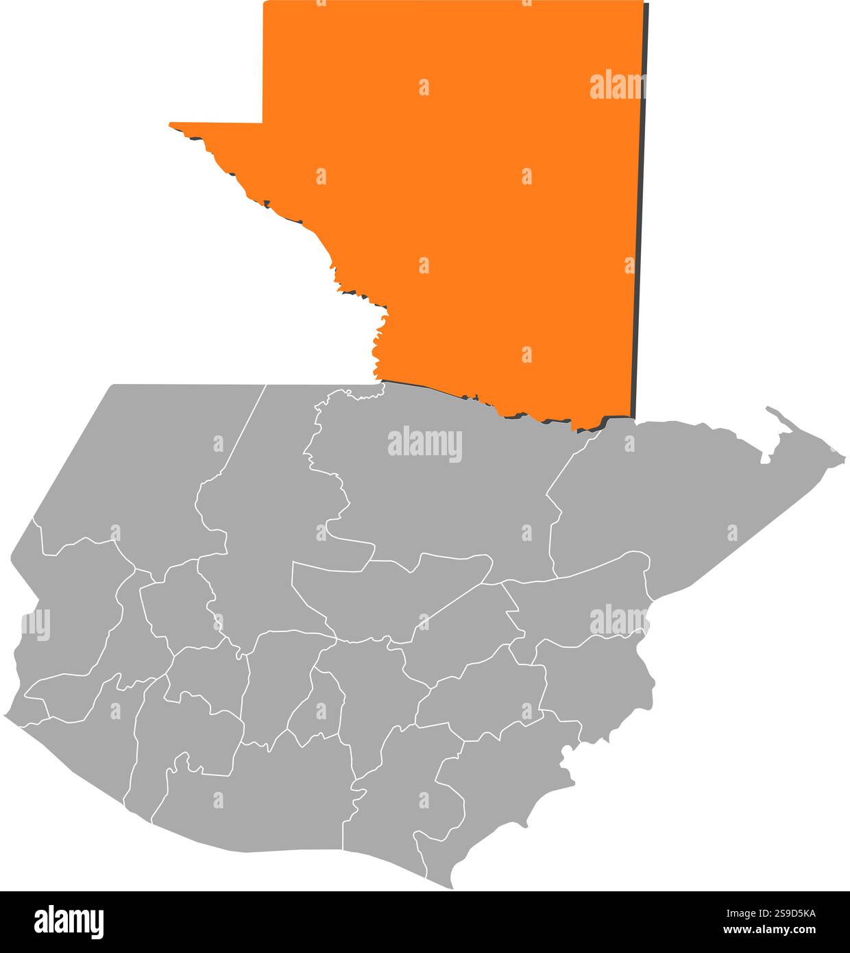 Map of Guatemala with the provinces, Petén is highlighted by orange ...