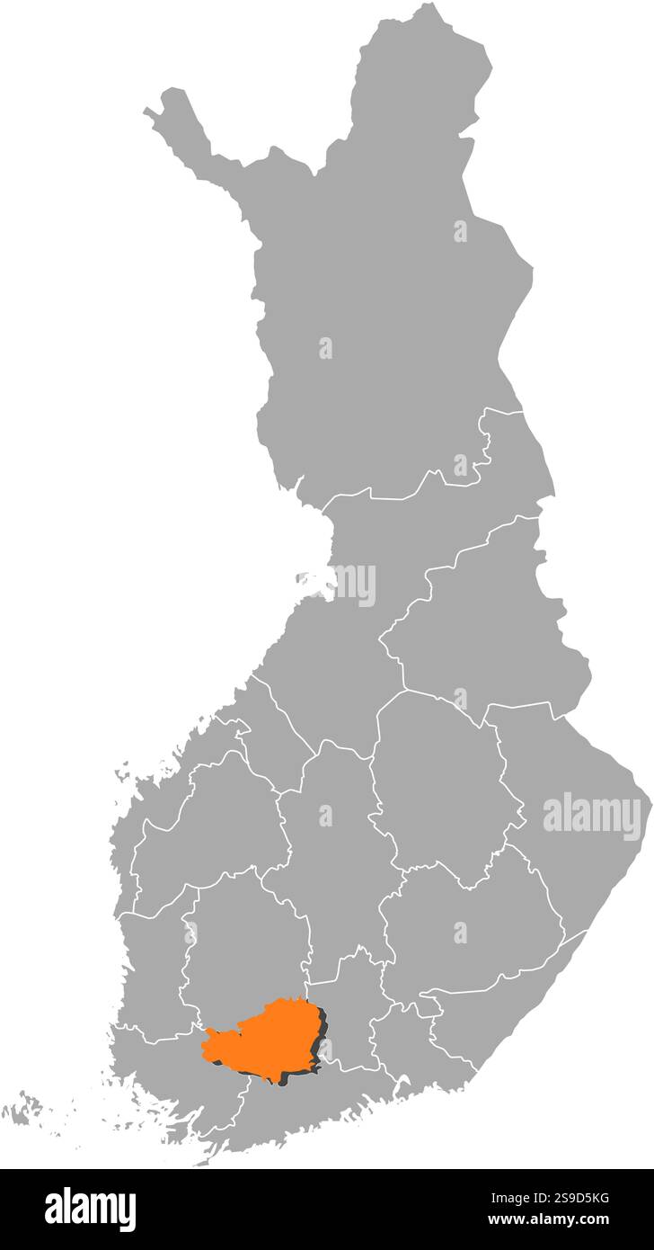 Map of Finland with the provinces, Tavastia Proper is highlighted by ...