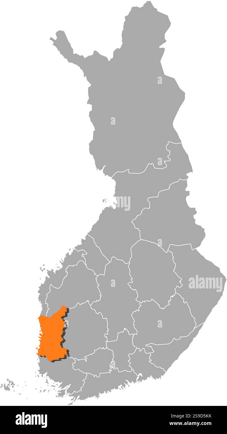 Map of Finland with the provinces, Satakunta is highlighted by orange ...