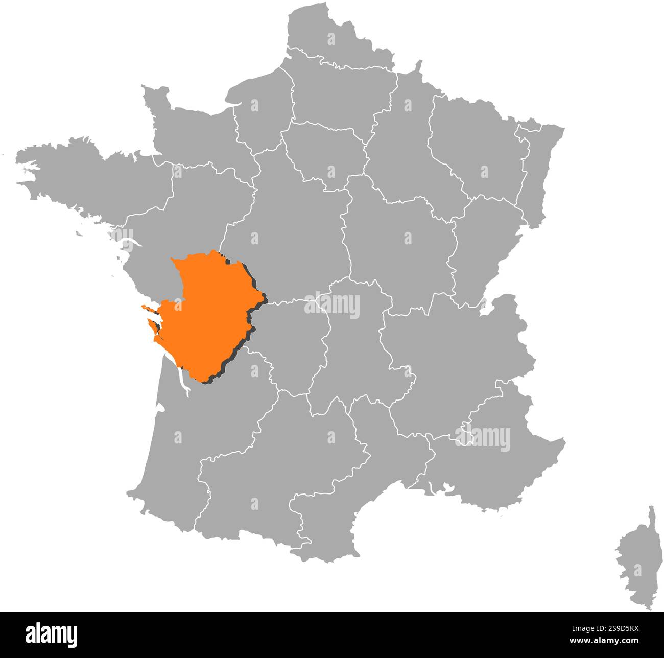 Map of France with the provinces, Poitou-Charentes is highlighted by ...