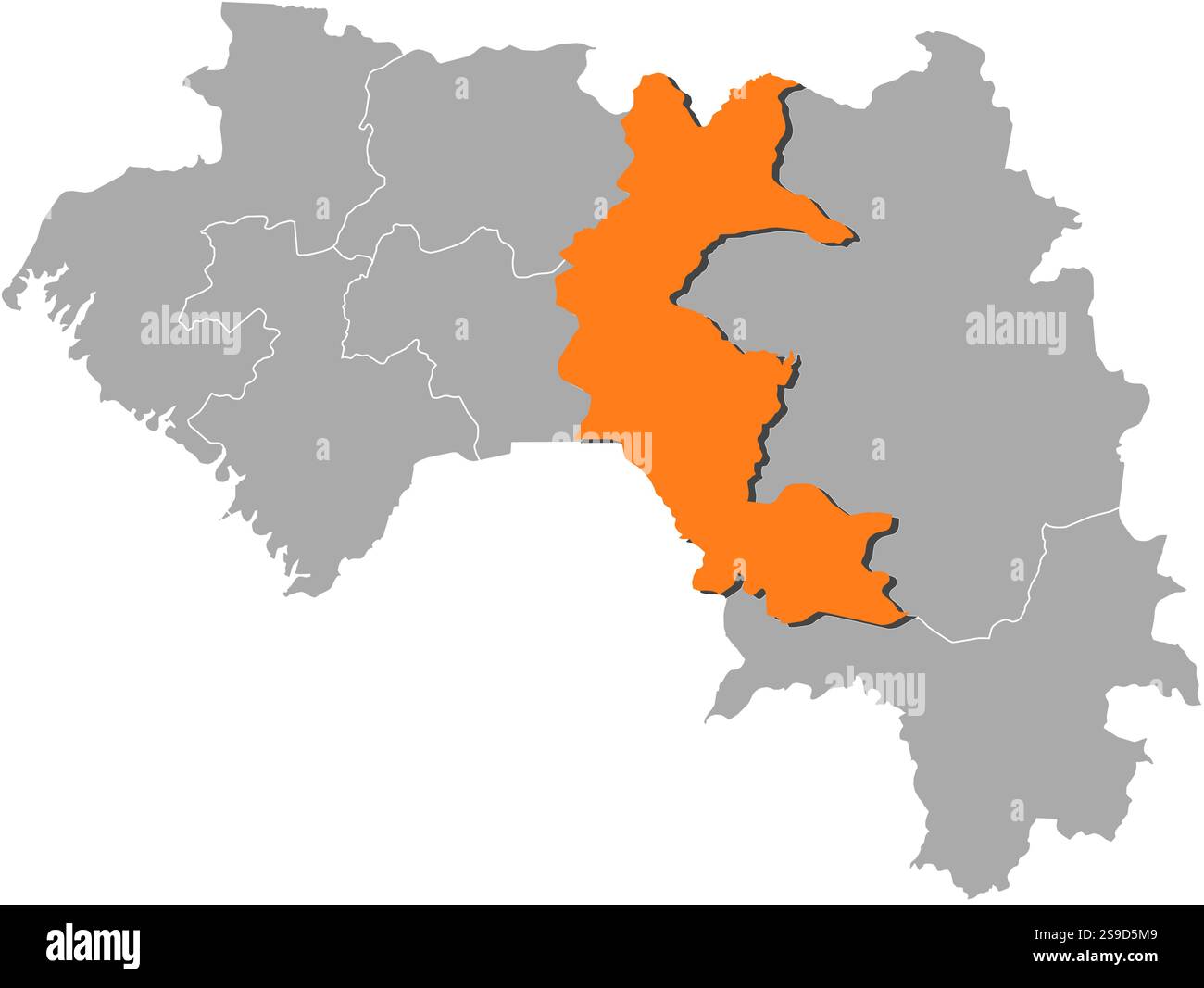 Map of Guinea with the provinces, Faranah is highlighted by orange ...