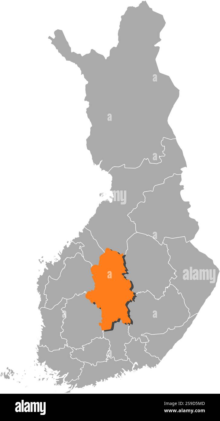 Map of Finland with the provinces, Central Finland is highlighted by ...