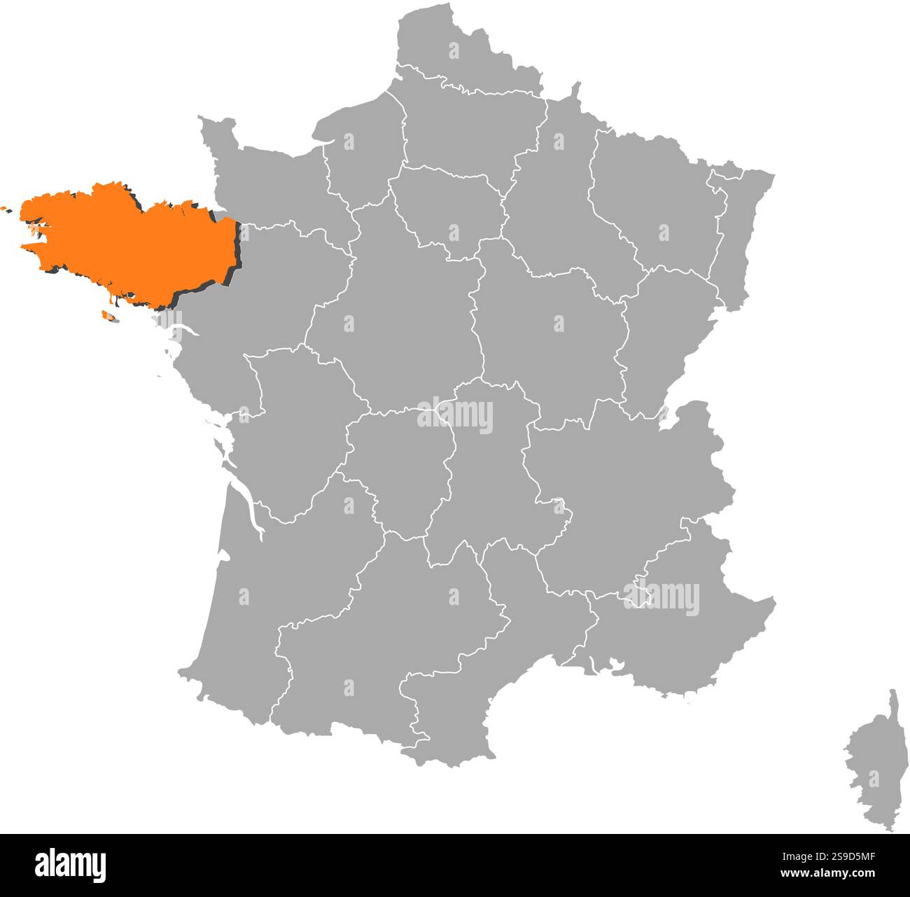 Map of France with the provinces, Brittany is highlighted by orange ...