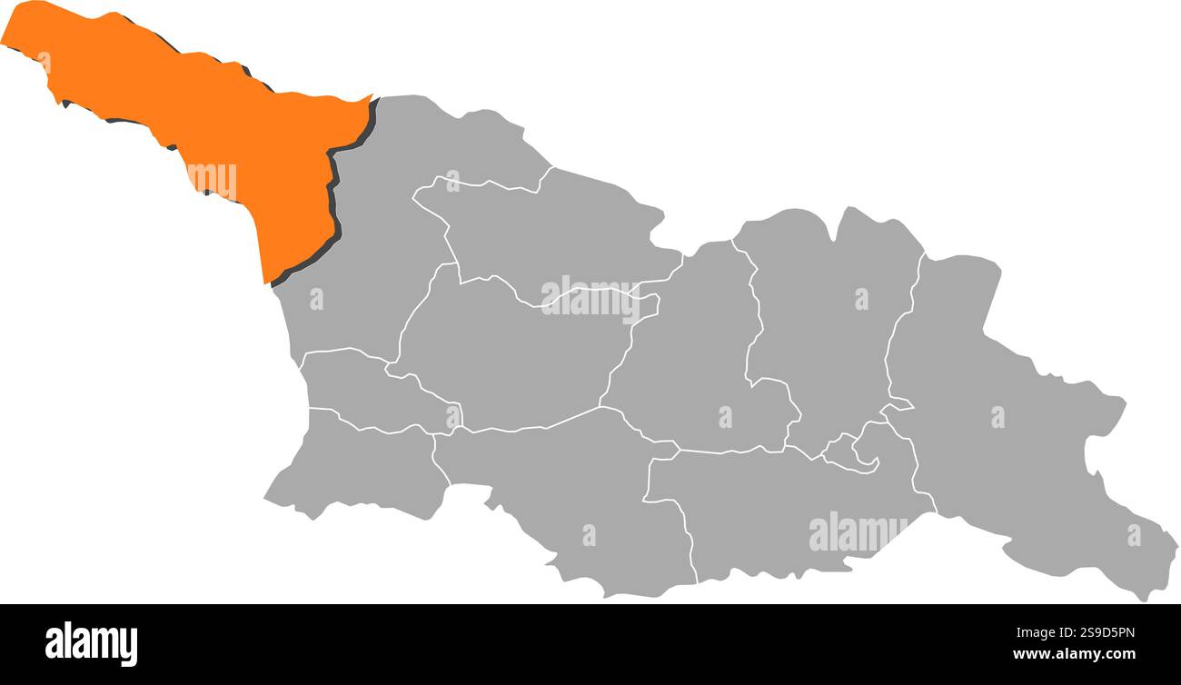 Map of Georgia with the provinces, Abkhazia is highlighted by orange ...