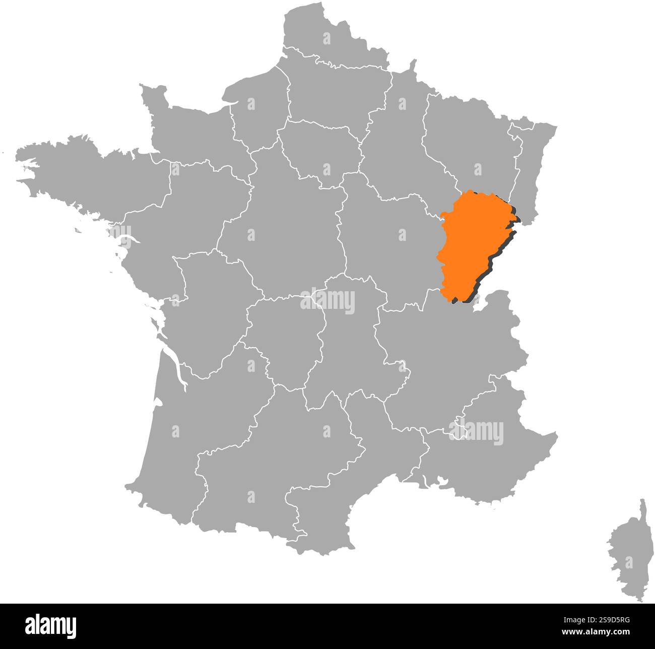 Map of France with the provinces, Franche-Comté is highlighted by ...
