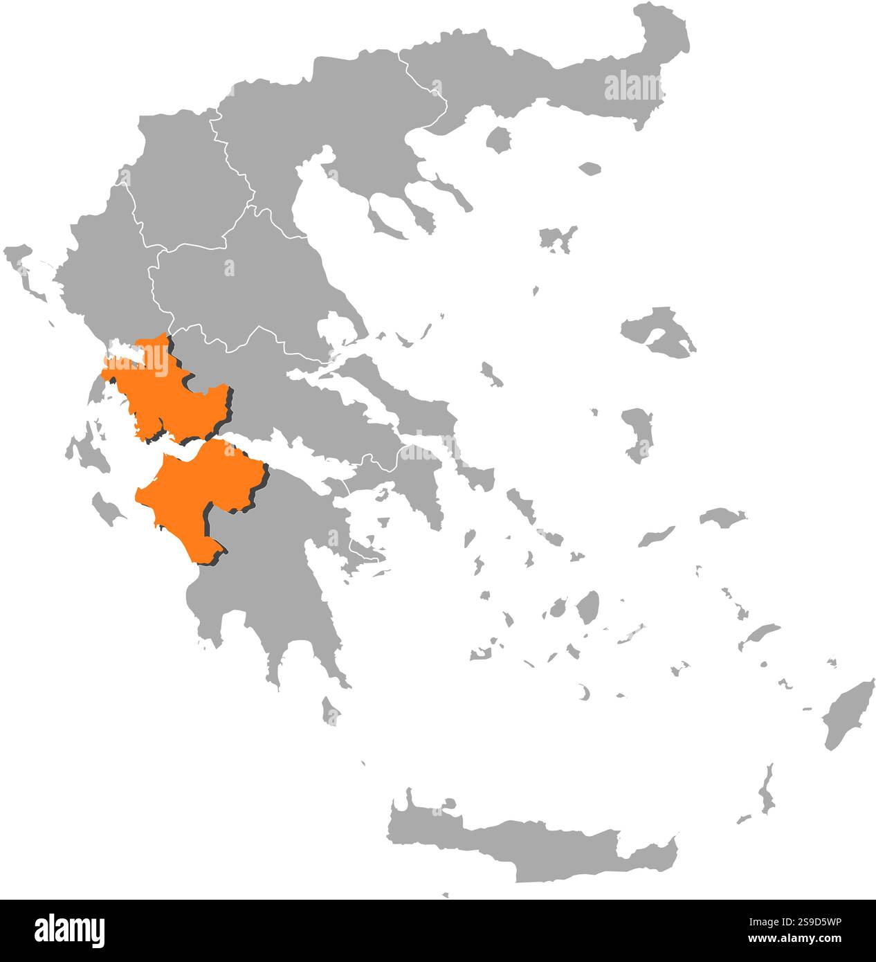 Map of Greece with the provinces, West Greece is highlighted by orange ...
