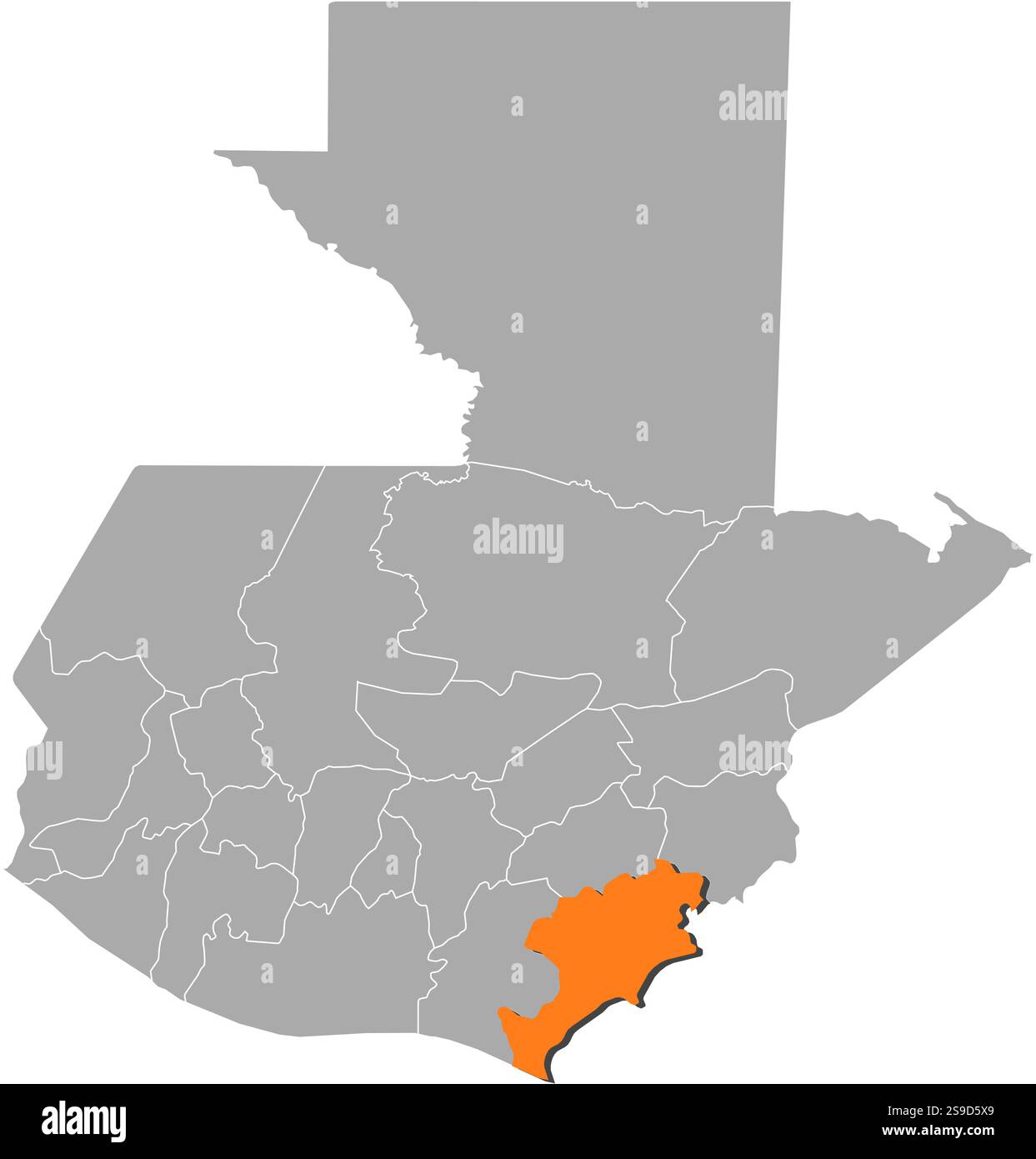 Map of Guatemala with the provinces, Jutiapa is highlighted by orange ...